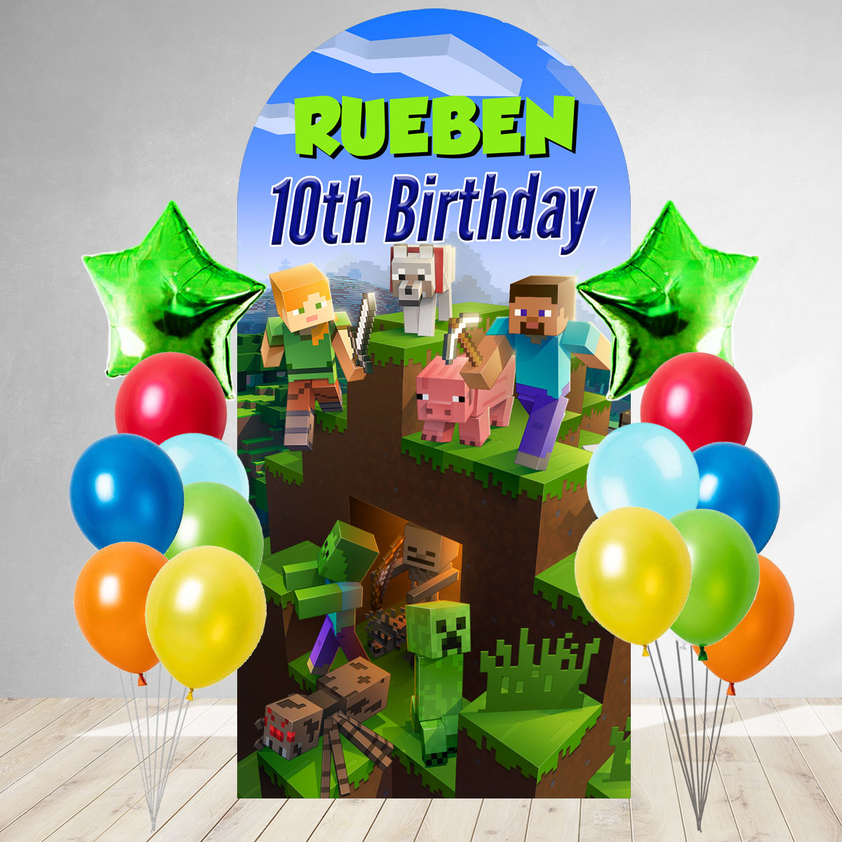 Minecraft Birthday Backdrop & Balloon Set | Helium Balloons Singapore ...