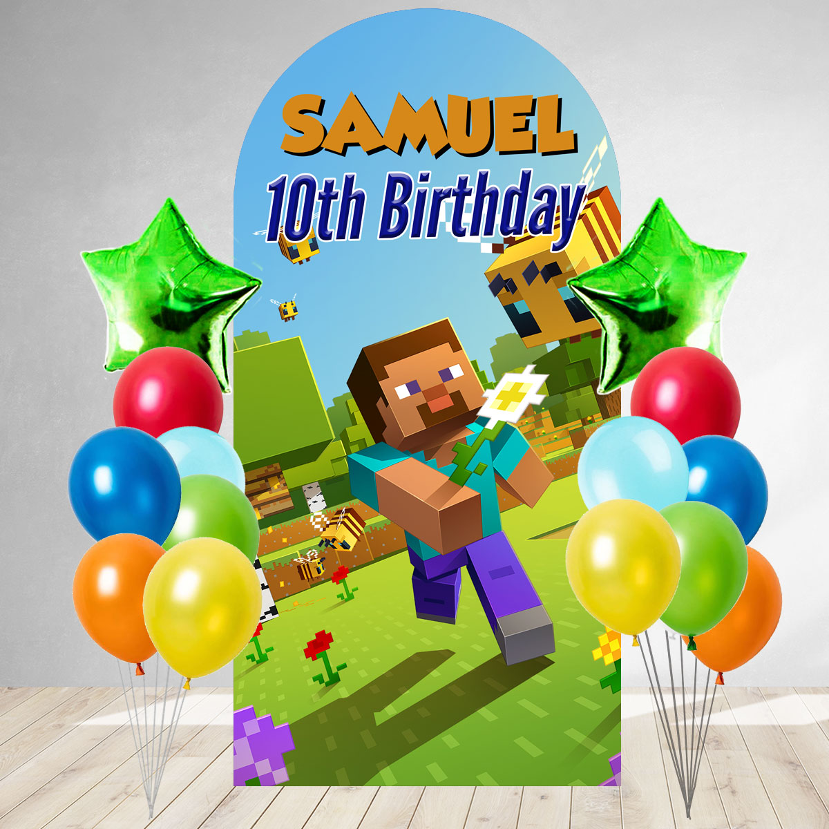 Minecraft Buzzy Bee Birthday Backdrop & Balloon Set | Helium Balloons ...