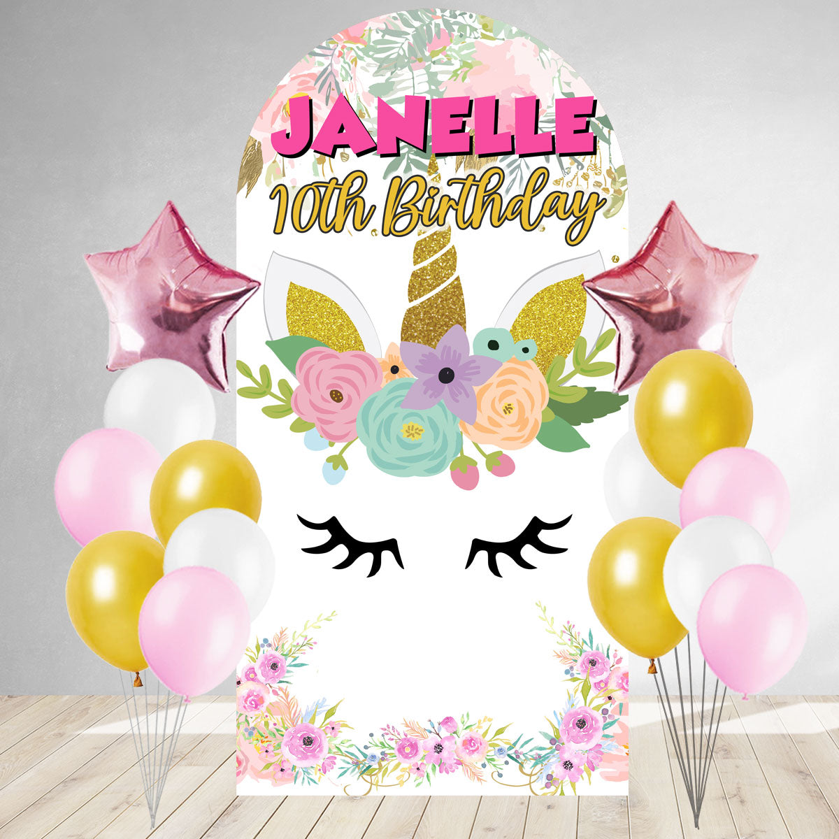 Golden Unicorn Birthday Backdrop & Balloon Set | Helium Balloons SG ...