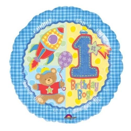 18" Hugs & Stitches Boy 1st Birthday Foil Balloon | 1st Birthday ...
