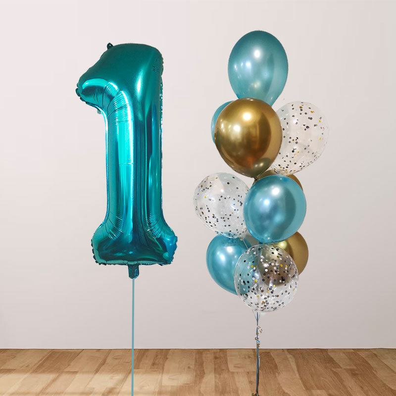 Jumbo Number Confetti Chrome Colored Latex Helium Balloon Bouquet ...